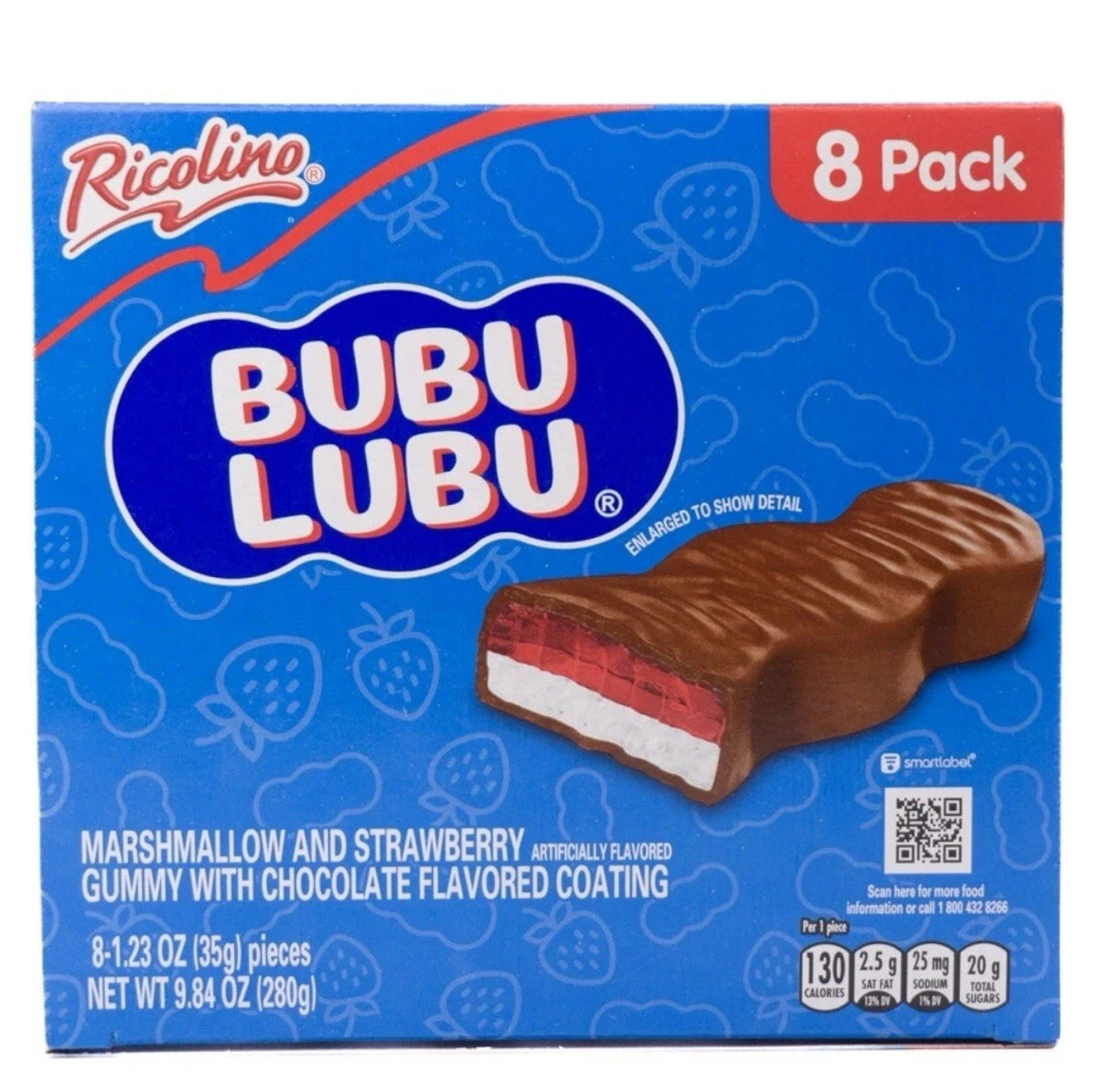 8 Count Bubulubu Ricolino Marshmallow & Strawberry Gummy Mexican Choco