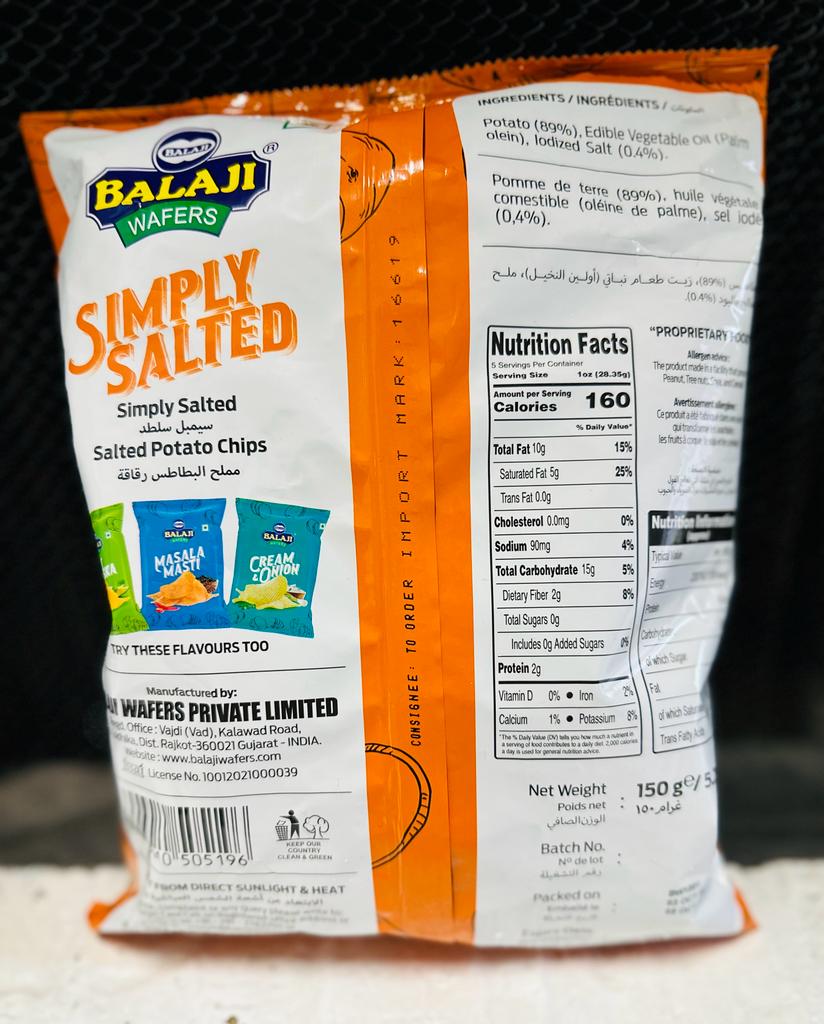 Balaji Wafers Simply Salted Potato Chips-Exotic World Snacks